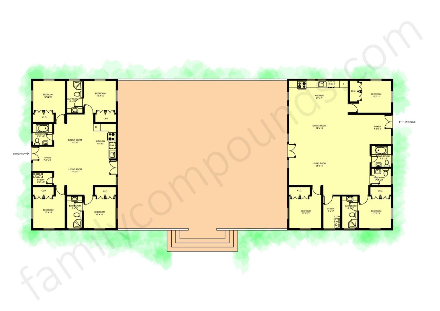 8 Fantastic 2-House Family Compound Layouts With House Floor Plans