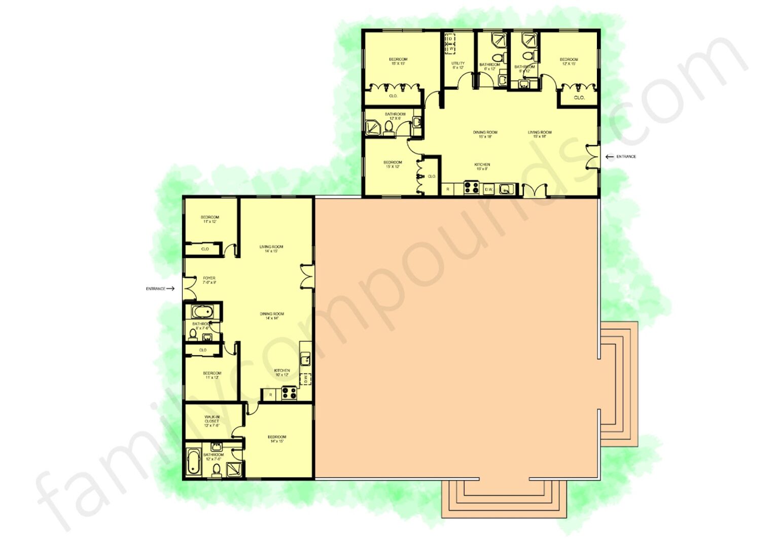 8 Fantastic 2-House Family Compound Layouts With House Floor Plans