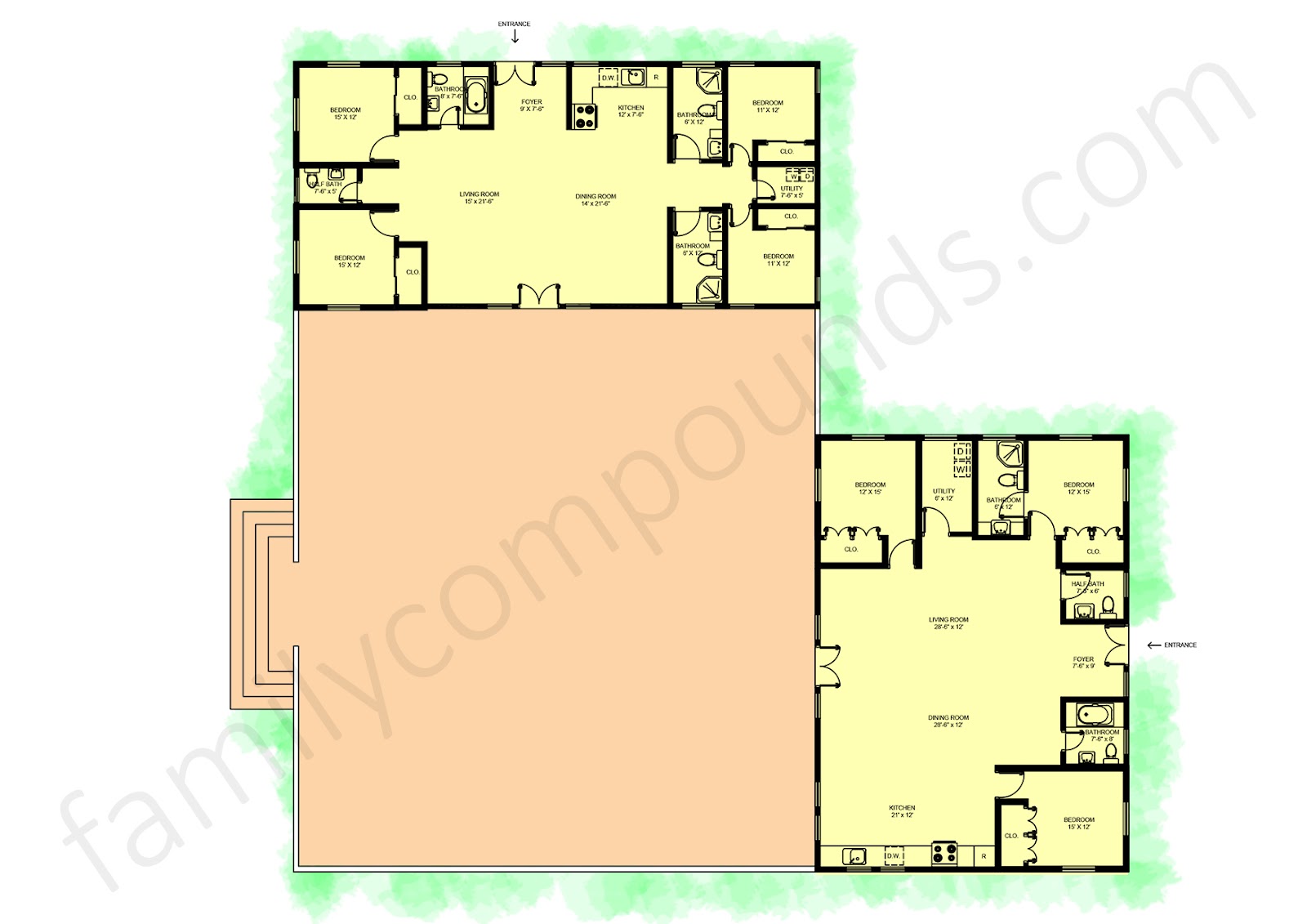 8 Fantastic 2-House Family Compound Layouts With House Floor Plans