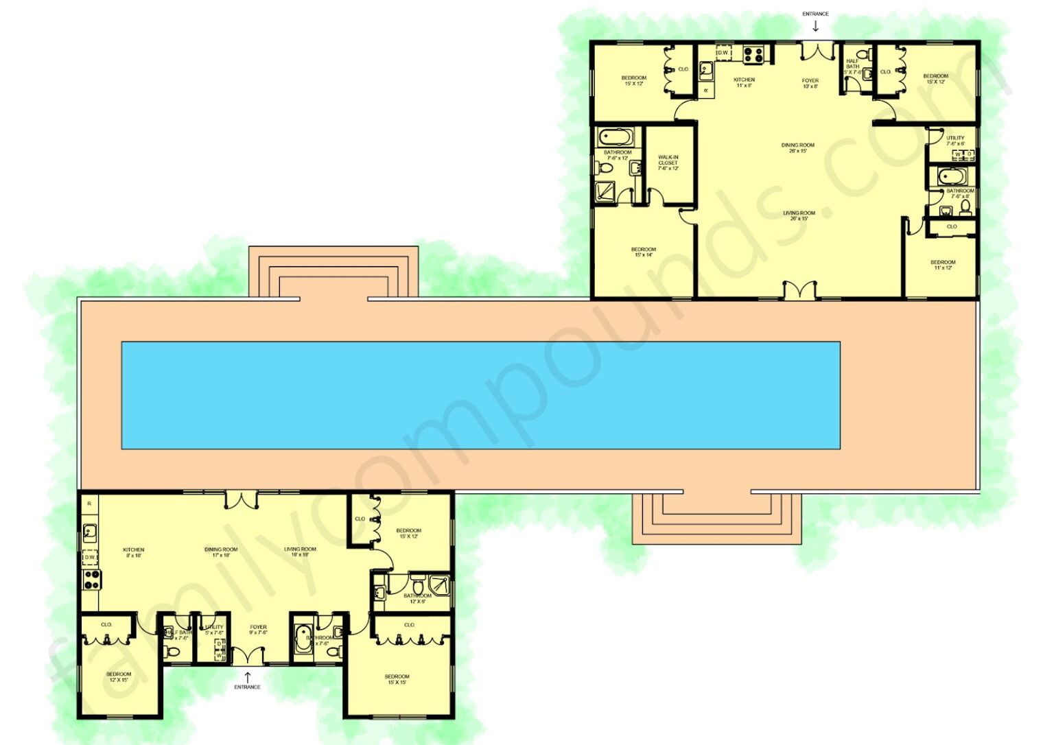 8 Fantastic 2-House Family Compound Layouts With House Floor Plans