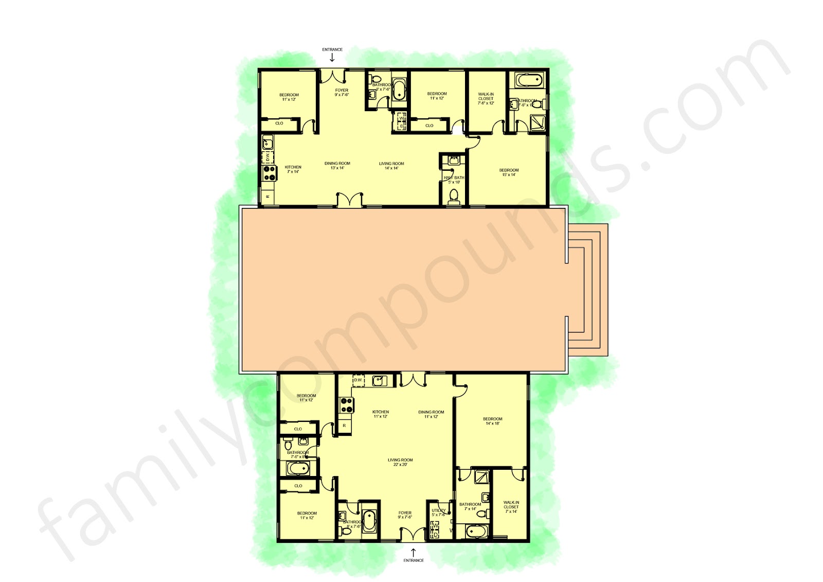 8 Fantastic 2-House Family Compound Layouts With House Floor Plans