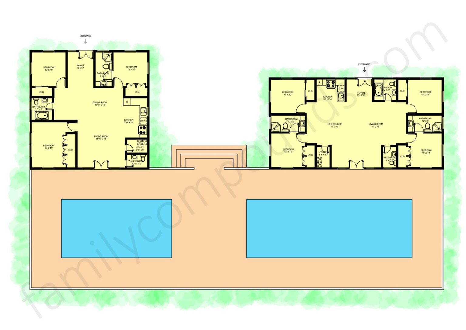8 Fantastic 2-House Family Compound Layouts With House Floor Plans