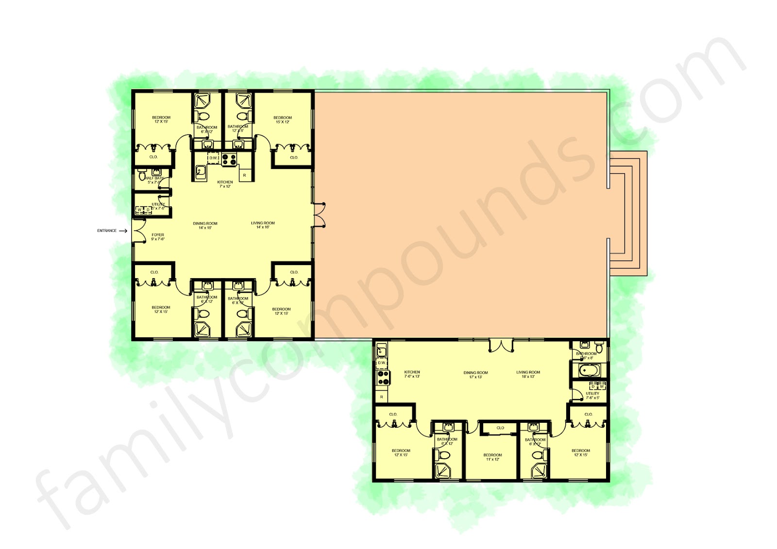 8 Fantastic 2-House Family Compound Layouts With House Floor Plans