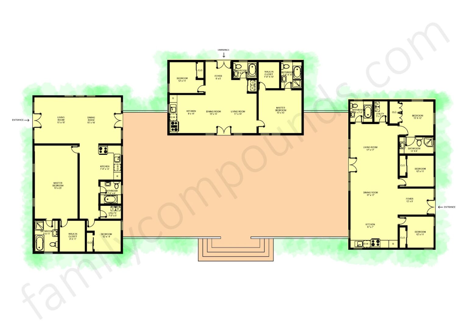 8 Unique 3-House Family Compound Layouts With Floor Plans