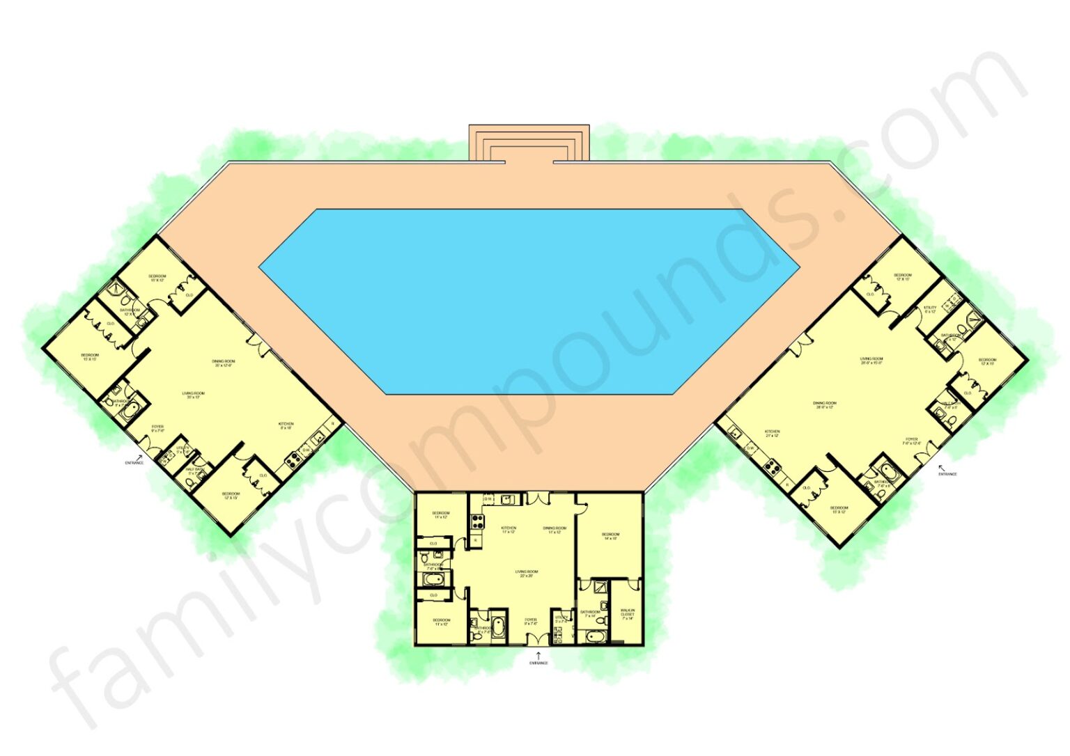 8 Unique 3-House Family Compound Layouts With Floor Plans