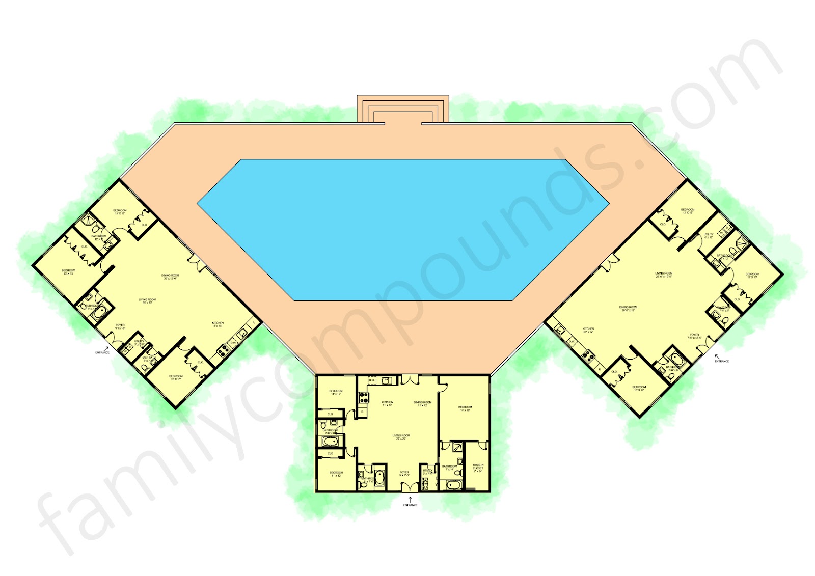 8 Unique 3-House Family Compound Layouts With Floor Plans