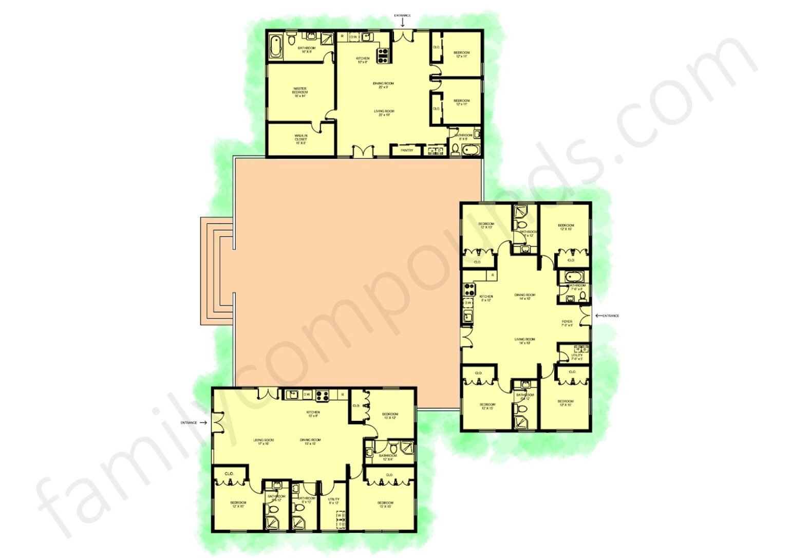8 Unique 3-House Family Compound Layouts With Floor Plans