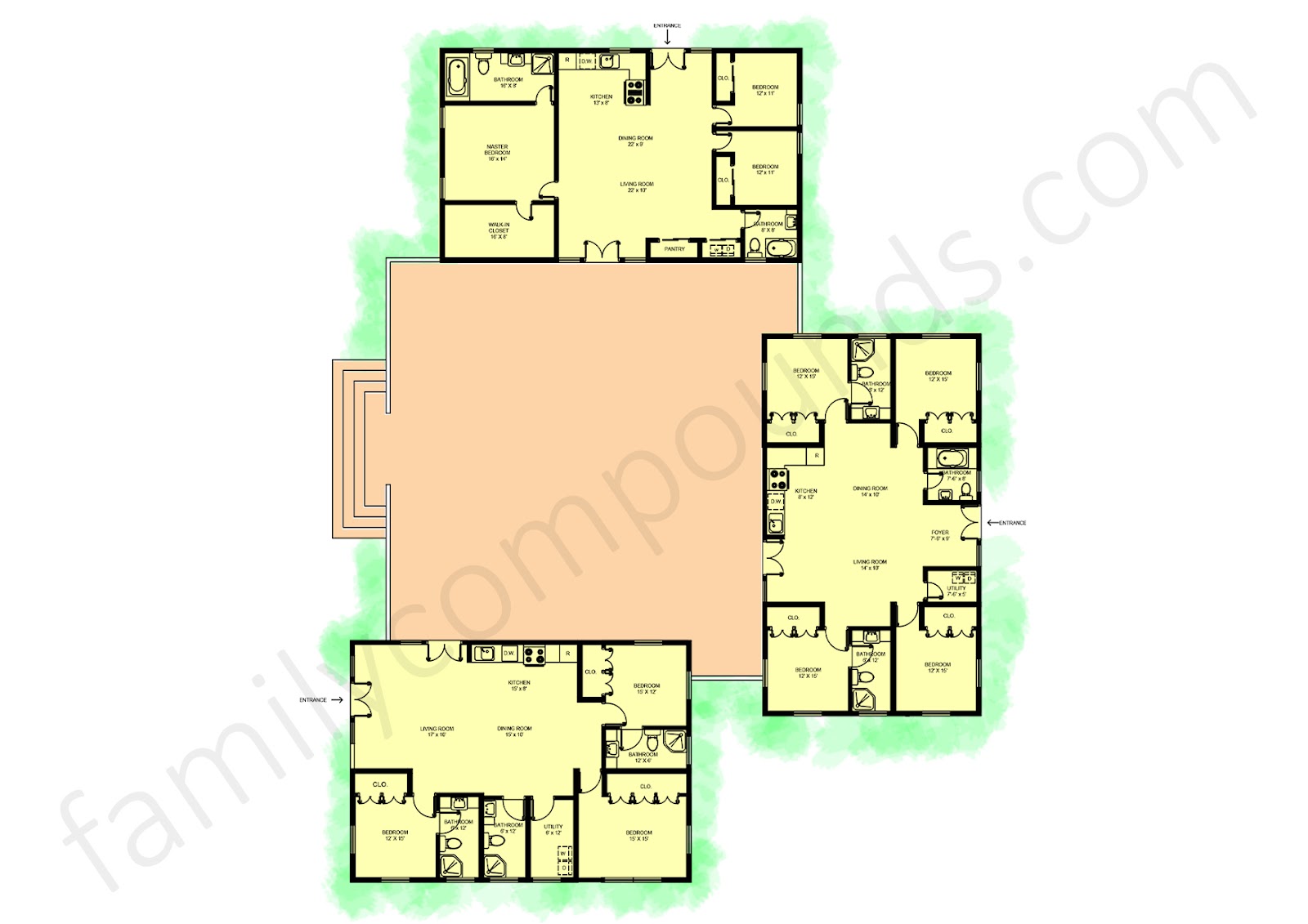 8 Unique 3-House Family Compound Layouts With Floor Plans