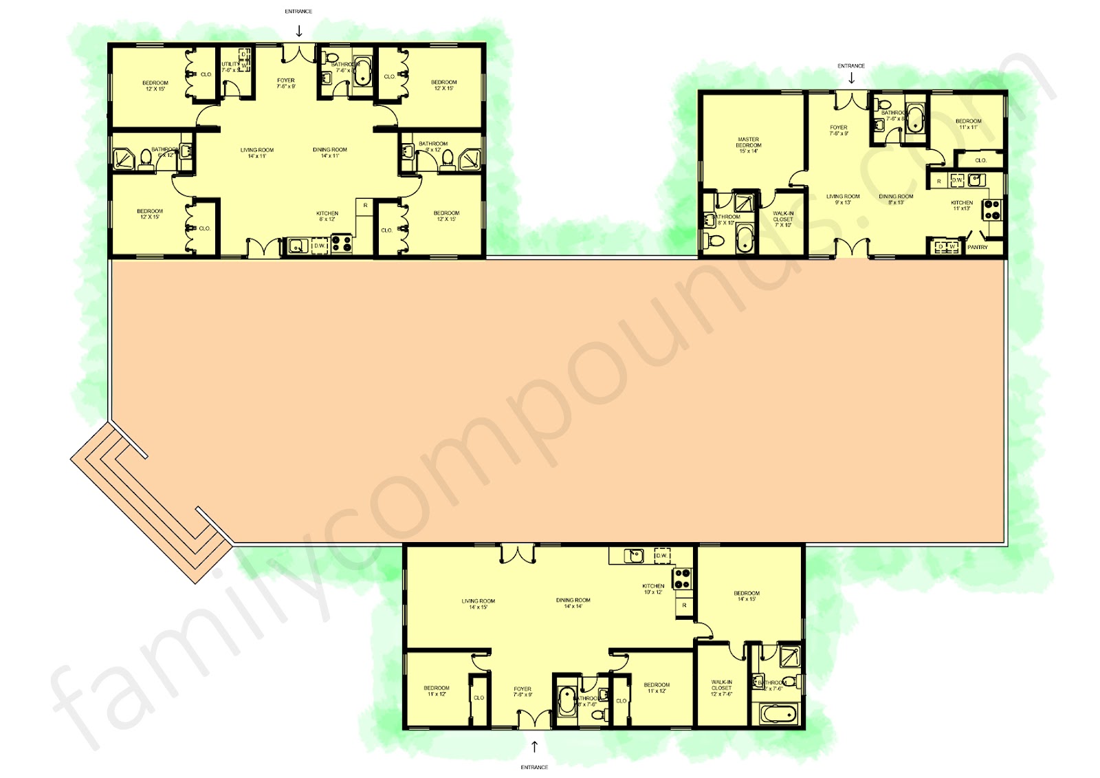 8 Unique 3-House Family Compound Layouts With Floor Plans