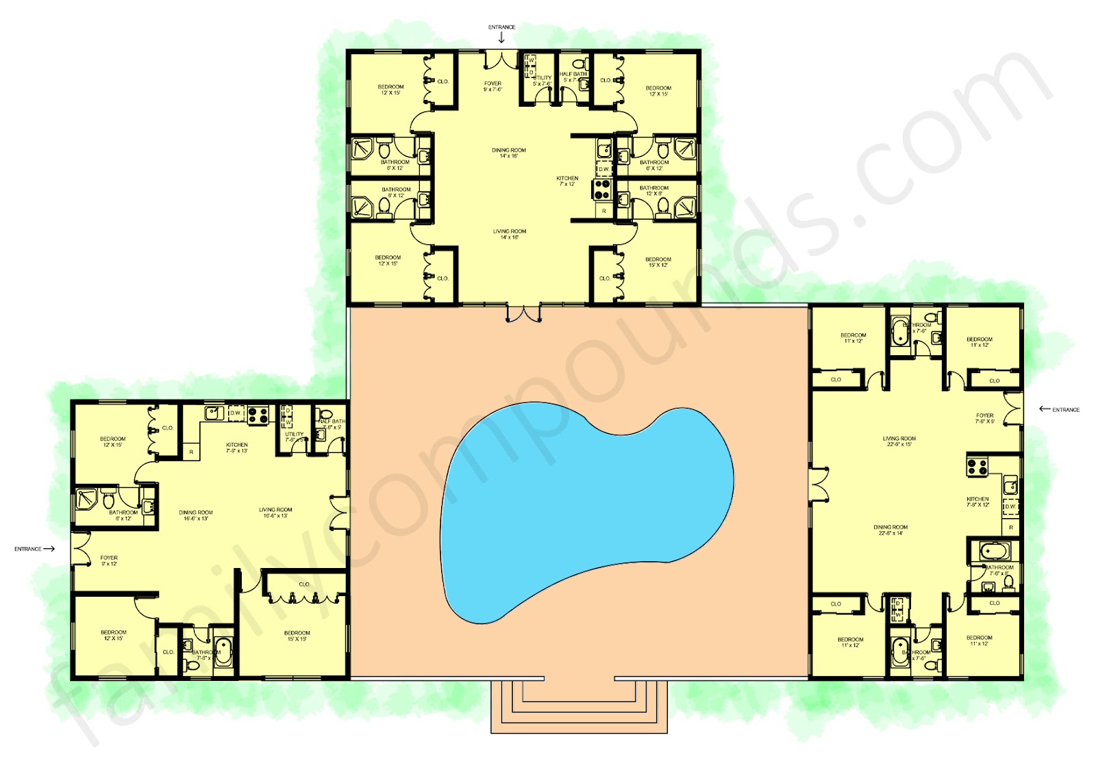 8 Unique 3-House Family Compound Layouts With Floor Plans